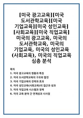 [미국 광고교육][미국 도서관학교육][미국 기업교육][미국 성인교육][사회교육][미국 직업교육]미국의 광고교육, 미국의 도서관학교육, 미국의 기업교육, 미국의 성인교육(사회교육), 미국의 직업교육 심층 분석-1페이지