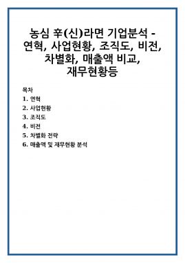 농심 辛(신)라면 기업분석 - 연혁, 사업현황, 조직도, 비전, 차별화, 매출액 비교, 재무현황등-1페이지