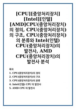 [CPU][중앙처리장치][Intel][인텔][AMD]CPU(중앙처리장치)의 정의, CPU(중앙처리장치)의 구조, CPU(중앙처리장치)의 분류와 Intel(인텔) CPU(중앙처리장치)의 발전사, AMD CPU(중앙처리장치)의 발전사 분석-1페이지
