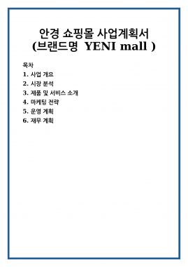 안경 쇼핑몰 사업계획서(브랜드명  YENI mall )-1페이지