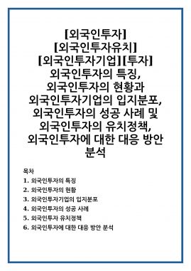 [외국인투자][외국인투자유치][외국인투자기업][투자]외국인투자의 특징, 외국인투자의 현황과 외국인투자기업의 입지분포, 외국인투자의 성공 사례 및 외국인투자의 유치정책, 외국인투자에 대한 대응 방안 분석-1페이지