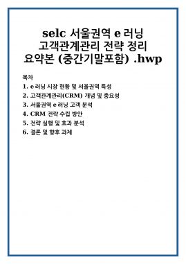 selc 서울권역 e러닝 고객관계관리 전략 정리 요약본 (중간기말포함) .hwp-1페이지