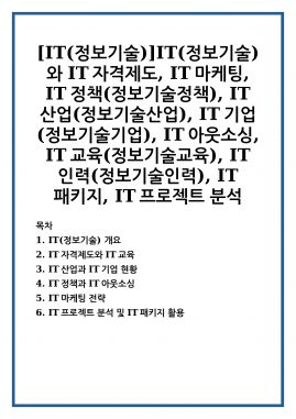 [IT(정보기술)]IT(정보기술)와 IT자격제도, IT마케팅, IT정책(정보기술정책), IT산업(정보기술산업), IT기업(정보기술기업), IT아웃소싱, IT교육(정보기술교육), IT인력(정보기술인력), IT패키지, IT프로젝트 분석-1페이지