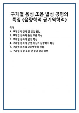 구개열 음성 조음 발성 공명의 특징 (음향학적 공기역학적)-1페이지