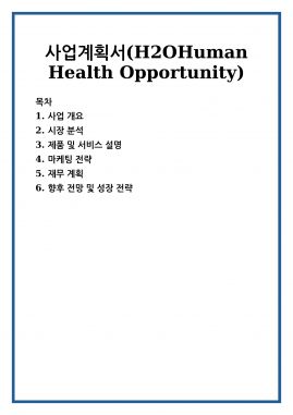 사업계획서(H2OHuman Health Opportunity)-1페이지