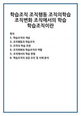 학습조직 조직행동 조직의학습 조직변화 조직에서의 학습 학습조직이란-1페이지