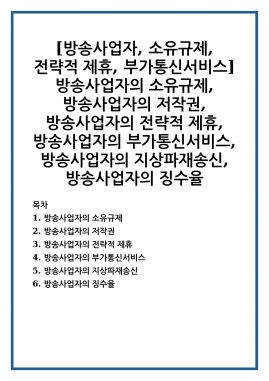 [방송사업자, 소유규제, 전략적 제휴, 부가통신서비스]방송사업자의 소유규제, 방송사업자의 저작권, 방송사업자의 전략적 제휴, 방송사업자의 부가통신서비스, 방송사업자의 지상파재송신, 방송사업자의 징수율-1페이지