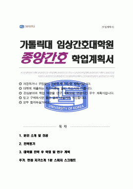 가톨릭대학교 임상간호대학원 학업계획서 종양전문 ( + 추가 면접 1분 자기소개 스크립트) 합격-1페이지