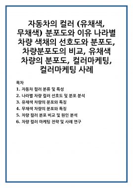자동차의 컬러 (유채색, 무채색) 분포도와 이유 나라별 차량 색채의 선호도와 분포도, 차량분포도의 비교, 유채색 차량의 분포도, 컬러마케팅, 컬러마케팅 사례-1페이지