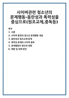 사이버관련 청소년의 문제행동-음란성과 폭력성을 중심으로(원조교제,중독등)-1페이지