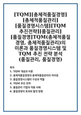 [TQM][총체적품질경영][총체적품질관리][품질경영시스템][TQM 추진전략][품질관리][품질경영]TQM(총체적품질경영, 총체적품질관리)의 이론과 품질경영시스템 및 TQM 추진 전략 분석(품질관리, 품질경영)-1페이지