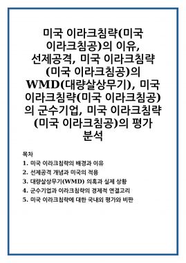 미국 이라크침략(미국 이라크침공)의 이유, 선제공격, 미국 이라크침략(미국 이라크침공)의 WMD(대량살상무기), 미국 이라크침략(미국 이라크침공)의 군수기업, 미국 이라크침략(미국 이라크침공)의 평가 분석-1페이지