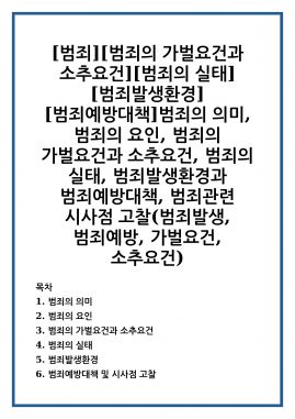 [범죄][범죄의 가벌요건과 소추요건][범죄의 실태][범죄발생환경][범죄예방대책]범죄의 의미, 범죄의 요인, 범죄의 가벌요건과 소추요건, 범죄의 실태, 범죄발생환경과 범죄예방대책, 범죄관련 시사점 고찰(범죄발생, 범죄예방, 가벌요건, 소추요건)-1페이지