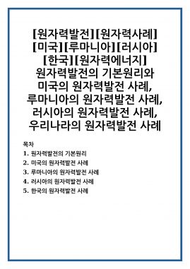[원자력발전][원자력사례][미국][루마니아][러시아][한국][원자력에너지]원자력발전의 기본원리와 미국의 원자력발전 사례, 루마니아의 원자력발전 사례, 러시아의 원자력발전 사례, 우리나라의 원자력발전 사례-1페이지