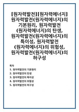 [원자력발전][원자력에너지]원자력발전(원자력에너지)의 기본원리, 원자력발전(원자력에너지)의 탄생, 원자력발전(원자력에너지)의 특이성, 원자력발전(원자력에너지)의 위험성, 원자력발전(원자력에너지)의 허구성-1페이지