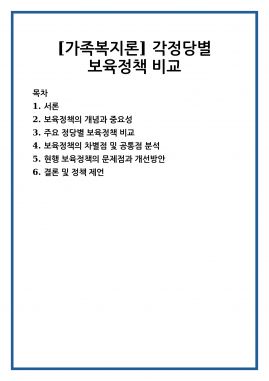 [가족복지론] 각정당별 보육정책 비교-1페이지
