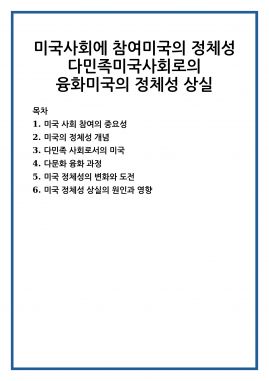미국사회에 참여미국의 정체성 다민족미국사회로의 융화미국의 정체성 상실-1페이지