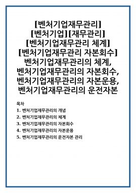 [벤처기업재무관리][벤처기업][재무관리][벤처기업재무관리 체계][벤처기업재무관리 자본회수]벤처기업재무관리의 체계, 벤처기업재무관리의 자본회수, 벤처기업재무관리의 자본운용, 벤처기업재무관리의 운전자본-1페이지