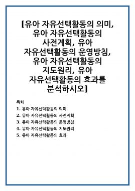 [유아 자유선택활동의 의미, 유아 자유선택활동의 사전계획, 유아 자유선택활동의 운영방침, 유아 자유선택활동의 지도원리, 유아 자유선택활동의 효과를 분석하시오]-1페이지