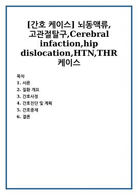 [간호 케이스] 뇌동맥류,고관절탈구,Cerebral infaction,hip dislocation,HTN,THR 케이스-1페이지