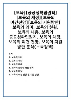 [보육][공공성확립원칙][보육의 재정][보육의 여건전망][보육의 지원방안]보육의 의미, 보육의 현황, 보육의 내용, 보육의 공공성확립원칙, 보육의 재정, 보육의 여건 전망, 보육의 지원 방안 분석(보육정책)-1페이지