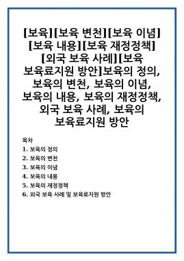 [보육][보육 변천][보육 이념][보육 내용][보육 재정정책][외국 보육 사례][보육 보육료지원 방안]보육의 정의, 보육의 변천, 보육의 이념, 보육의 내용, 보육의 재정정책, 외국 보육 사례, 보육의 보육료지원 방안-1페이지