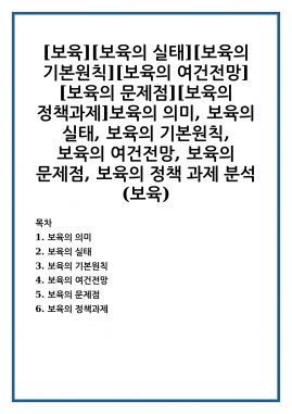 [보육][보육의 실태][보육의 기본원칙][보육의 여건전망][보육의 문제점][보육의 정책과제]보육의 의미, 보육의 실태, 보육의 기본원칙, 보육의 여건전망, 보육의 문제점, 보육의 정책 과제 분석(보육)-1페이지