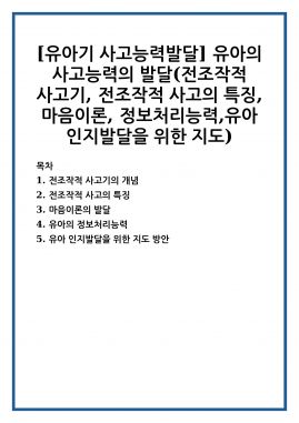 [유아기 사고능력발달] 유아의 사고능력의 발달(전조작적 사고기, 전조작적 사고의 특징, 마음이론, 정보처리능력,유아 인지발달을 위한 지도)-1페이지
