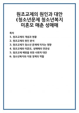원조교제의 원인과 대안 (청소년문제 청소년복지 미혼모 매춘 성매매-1페이지