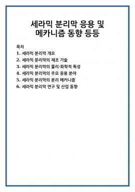 세라믹 분리막 응용 및 메카니즘 동향 등등-1페이지
