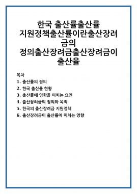 한국 출산률출산률 지원정책출산률이란출산장려금의 정의출산장려금출산장려금이 출산율-1페이지