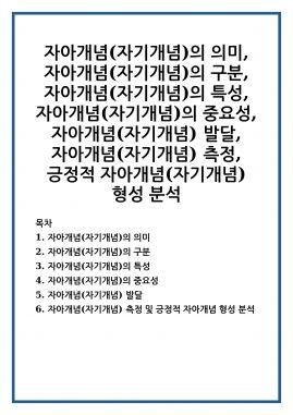 자아개념(자기개념)의 의미, 자아개념(자기개념)의 구분, 자아개념(자기개념)의 특성, 자아개념(자기개념)의 중요성, 자아개념(자기개념) 발달, 자아개념(자기개념) 측정, 긍정적 자아개념(자기개념) 형성 분석-1페이지