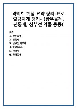 약리학 핵심 요약 정리-표로 깔끔하게 정리- (항우울제, 진통제, 심부전 약물 등등)-1페이지