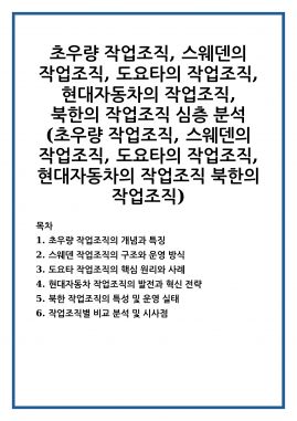 초우량 작업조직, 스웨덴의 작업조직, 도요타의 작업조직, 현대자동차의 작업조직, 북한의 작업조직 심층 분석(초우량 작업조직, 스웨덴의 작업조직, 도요타의 작업조직, 현대자동차의 작업조직 북한의 작업조직)-1페이지