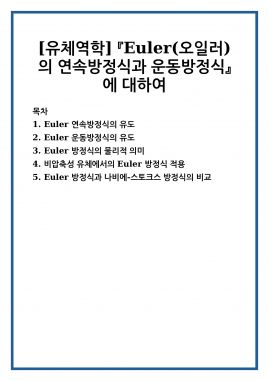 [유체역학] 『Euler(오일러)의 연속방정식과 운동방정식』에 대하여-1페이지