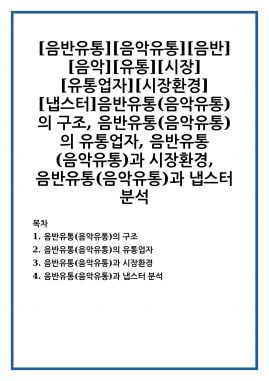 [음반유통][음악유통][음반][음악][유통][시장][유통업자][시장환경][냅스터]음반유통(음악유통)의 구조, 음반유통(음악유통)의 유통업자, 음반유통(음악유통)과 시장환경, 음반유통(음악유통)과 냅스터 분석-1페이지
