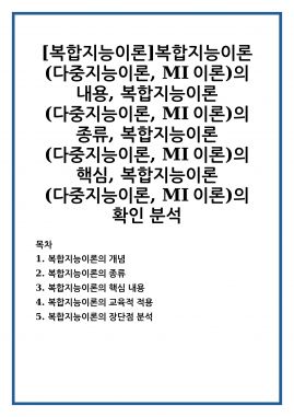 [복합지능이론]복합지능이론(다중지능이론, MI이론)의 내용, 복합지능이론(다중지능이론, MI이론)의 종류, 복합지능이론(다중지능이론, MI이론)의 핵심, 복합지능이론(다중지능이론, MI이론)의 확인 분석-1페이지