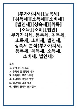 [부가가치세][등록세][취득세][소득세][소비세][법인세][상속세][취득][소득][소비][법인]부가가치세, 등록세, 취득세, 소득세, 소비세, 법인세, 상속세 분석(부가가치세, 등록세, 취득세, 소득세, 소비세, 법인세)-1페이지