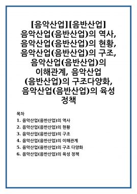 [음악산업][음반산업]음악산업(음반산업)의 역사, 음악산업(음반산업)의 현황, 음악산업(음반산업)의 구조, 음악산업(음반산업)의 이해관계, 음악산업(음반산업)의 구조다양화, 음악산업(음반산업)의 육성 정책-1페이지