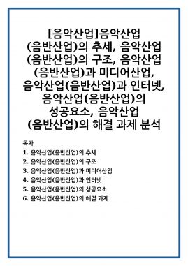 [음악산업]음악산업(음반산업)의 추세, 음악산업(음반산업)의 구조, 음악산업(음반산업)과 미디어산업, 음악산업(음반산업)과 인터넷, 음악산업(음반산업)의 성공요소, 음악산업(음반산업)의 해결 과제 분석-1페이지