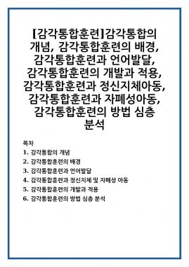 [감각통합훈련]감각통합의 개념, 감각통합훈련의 배경, 감각통합훈련과 언어발달, 감각통합훈련의 개발과 적용, 감각통합훈련과 정신지체아동, 감각통합훈련과 자폐성아동, 감각통합훈련의 방법 심층 분석-1페이지