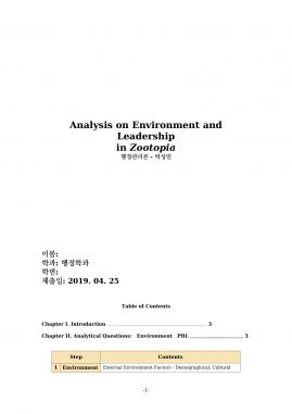 행정관리론 영화 주토피아로 보는 조직 문화와 리더십 영문 PBL Environment and Leadership (학점)-1페이지