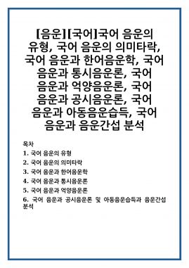 [음운][국어]국어 음운의 유형, 국어 음운의 의미타락, 국어 음운과 한어음운학, 국어 음운과 통시음운론, 국어 음운과 억양음운론, 국어 음운과 공시음운론, 국어 음운과 아동음운습득, 국어 음운과 음운간섭 분석-1페이지