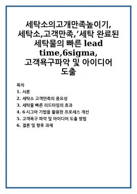 세탁소의고개만족높이기,세탁소,고객만족,‘세탁 완료된 세탁물의 빠른 lead time,6sigma,고객욕구파악 및 아이디어 도출-1페이지