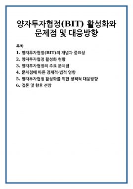 양자투자협정(BIT) 활성화와 문제점 및 대응방향-1페이지