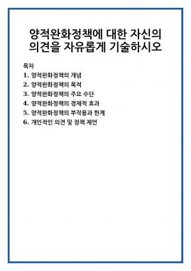 양적완화정책에 대한 자신의 의견을 자유롭게 기술하시오-1페이지