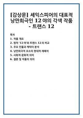[감상문] 셰익스피어의 대표적 낭만희극인 12야의 각색 작품 - 트랜스 12-1페이지