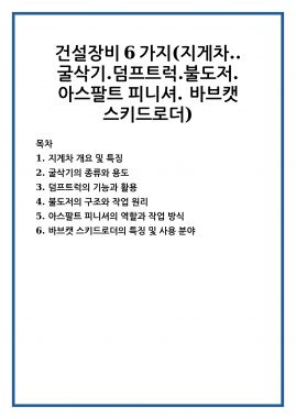건설장비6가지(지게차..굴삭기.덤프트럭.불도저.아스팔트 피니셔. 바브캣 스키드로더)-1페이지