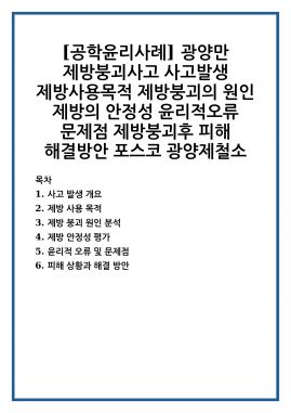 [공학윤리사례] 광양만 제방붕괴사고 사고발생 제방사용목적 제방붕괴의 원인 제방의 안정성 윤리적오류 문제점 제방붕괴후 피해 해결방안 포스코 광양제철소-1페이지