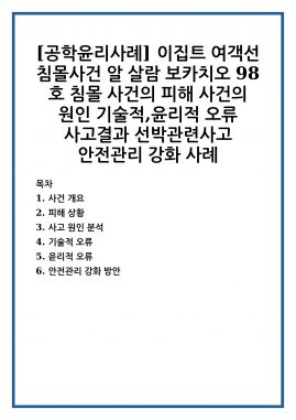 [공학윤리사례] 이집트 여객선 침몰사건 알 살람 보카치오 98호 침몰 사건의 피해 사건의 원인 기술적,윤리적 오류 사고결과 선박관련사고 안전관리 강화 사례-1페이지